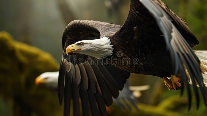 A Majestic Bald Eagle Soaring through the Sky with Its Wings Fully ...