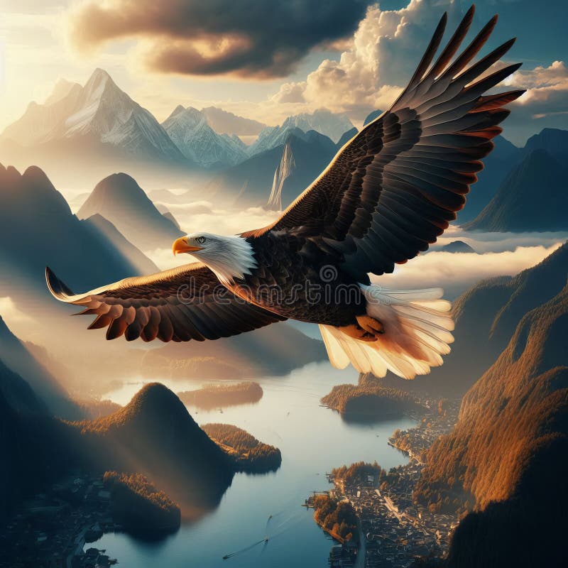 Majestic Bald Eagle Soaring through the Sky Stock Illustration ...
