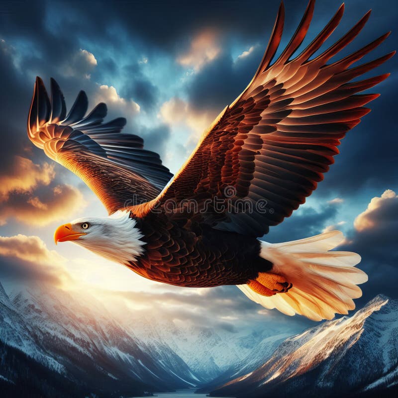 Majestic Bald Eagle Soaring through the Sky Stock Illustration - Illustration of rare, item ...