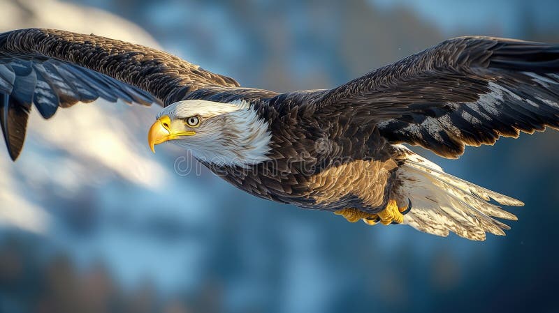 Majestic Bald Eagle in Flight with Full Wing Span Stock Illustration - Illustration of large ...
