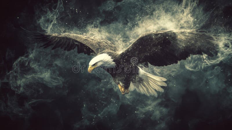Majestic Bald Eagle Soaring through a Starry Sky Stock Illustration ...