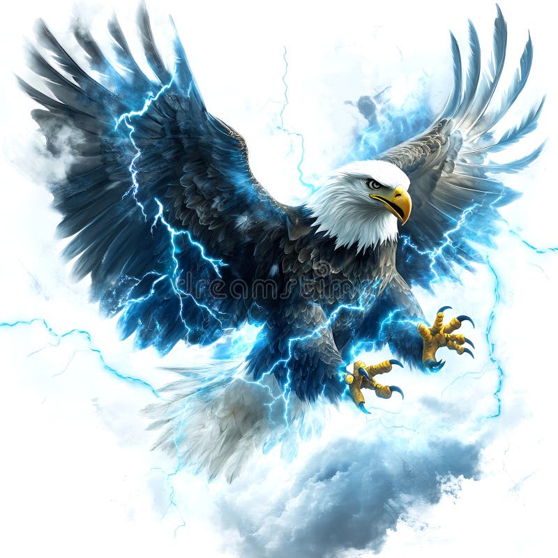 Majestic Bald Eagle Soaring through Stormy Clouds with Lightning Bolts ...