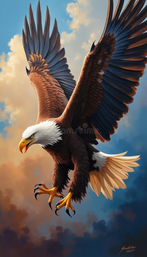 Majestic Bald Eagle Soaring through a Vibrant Sky Stock Photo - Image ...
