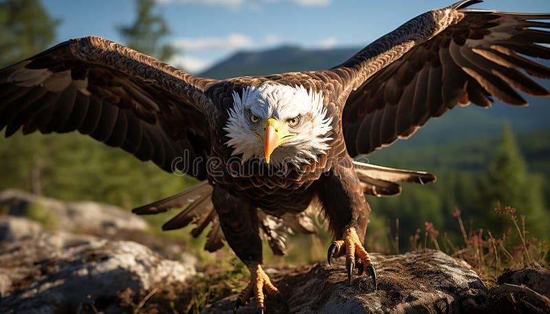 Majestic Bald Eagle Soaring in the Wild, Spreading Its Wings Generated ...