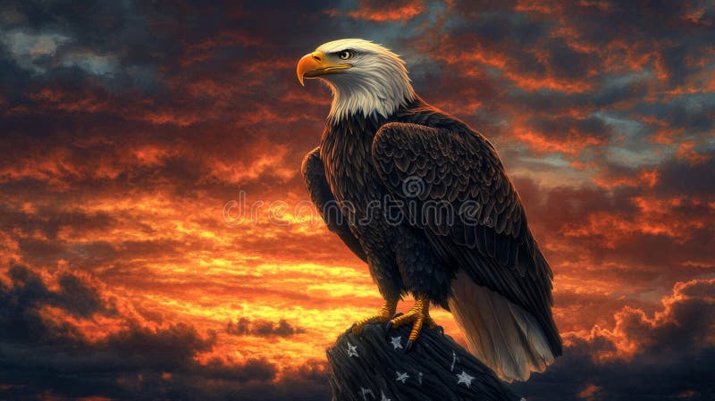Majestic Bald Eagle at Sunset Stock Illustration - Illustration of intense, flight: 369914105