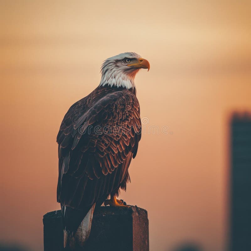 Majestic Bald Eagle at Sunset with Impressive Plumage and Intense Gaze ...