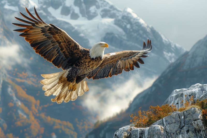 Majestic Bald Eagle Soaring Above Snowy Mountain Peak Stock Photos - Free & Royalty-Free Stock ...