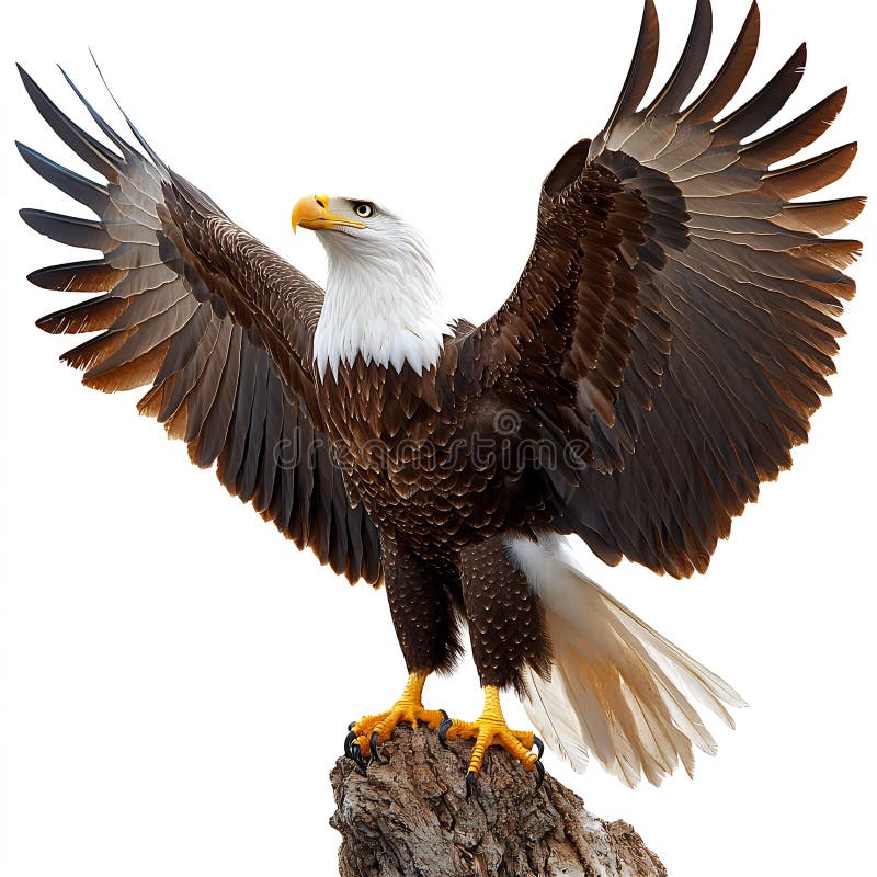 Majestic Bald Eagle with Wings Spread Wide on a Tree Stump Stock ...