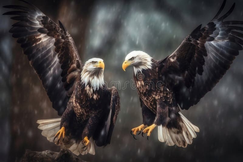 Majestic Bald Eagles Fly High in the Sky. Stock Illustration ...