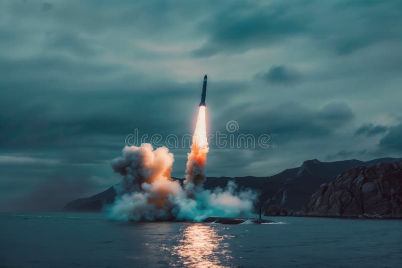 Majestic Balistic Rocket Launch from Submarine at Dusk Stock ...