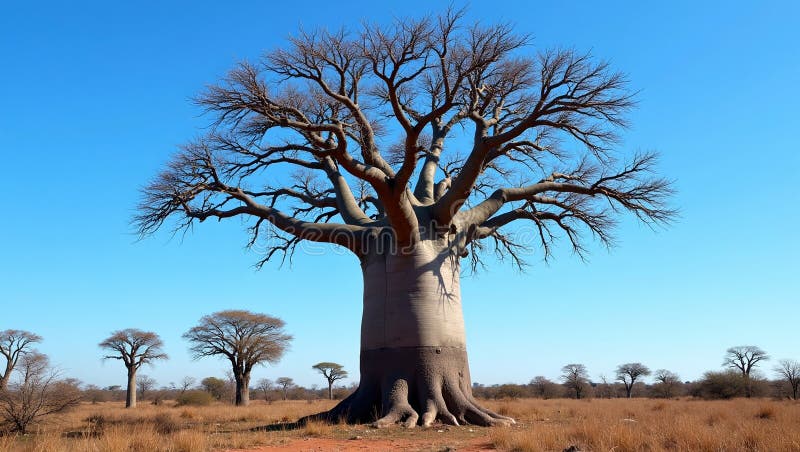 Majestic Baobab Tree in Arid Landscape Under Clear Blue Sky Stock ...