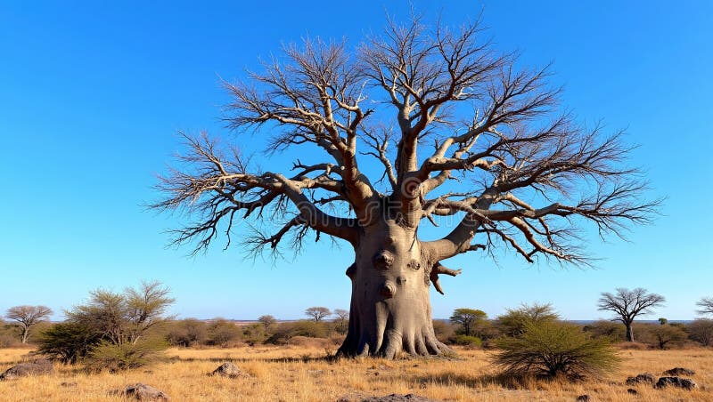 Majestic Baobab Tree in Arid Landscape Under Clear Blue Sky Stock ...