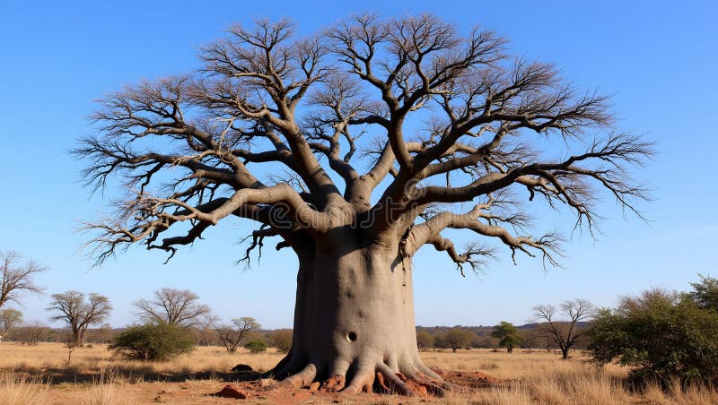 Majestic Baobab Tree in Arid Landscape Under Clear Blue Sky Stock ...