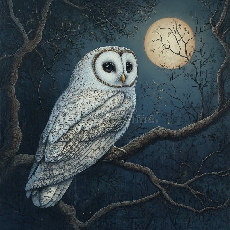 Majestic Barn Owl Under Moonlight in Mystical Forest Setting Stock ...