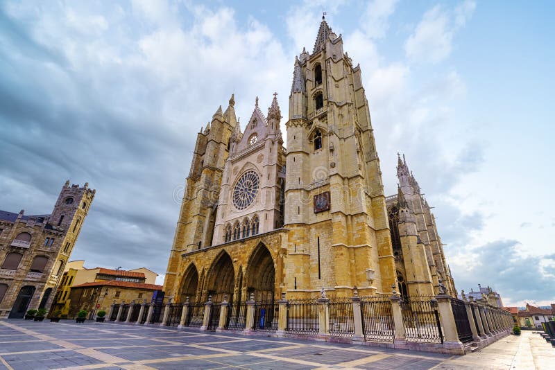Majestic Baroque Cathedral of the City of Leon in Spain. Stock Photo ...