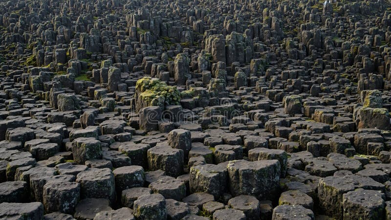 Majestic Basalt Columns with Moss Patches on Rocky Terrain Stock ...