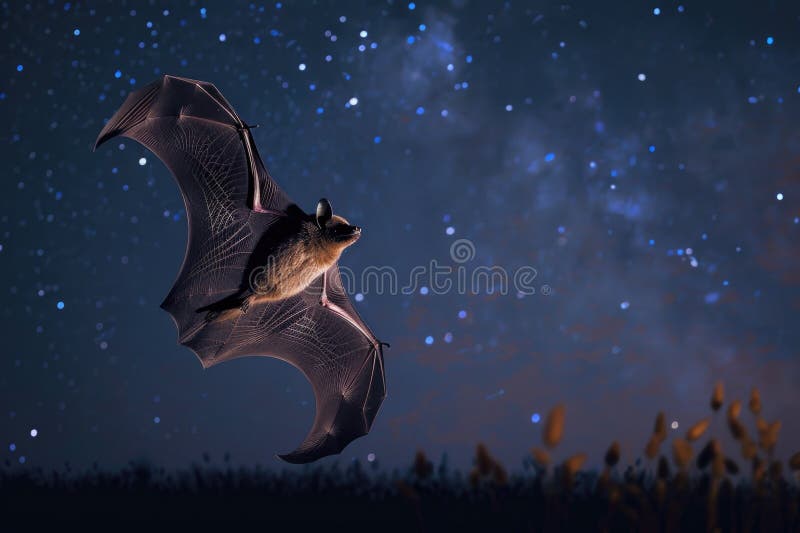 Majestic Bat Soaring at Night Under Starry Sky AI Stock Image - Image ...