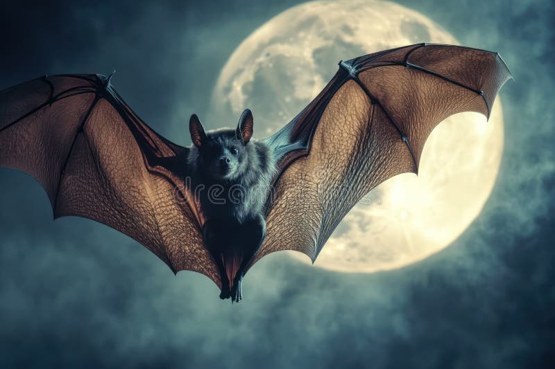 Majestic Bat Soars Gracefully Under Full Moonlight Stock Illustration ...