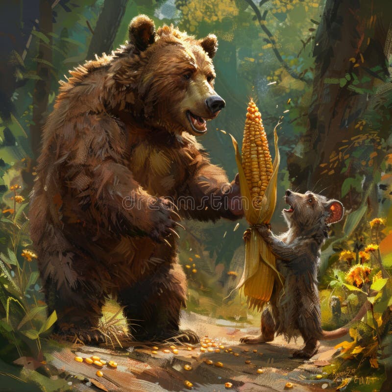 A Majestic Bear Elegantly Holds a Golden Corn on the Cob in Its Paws ...