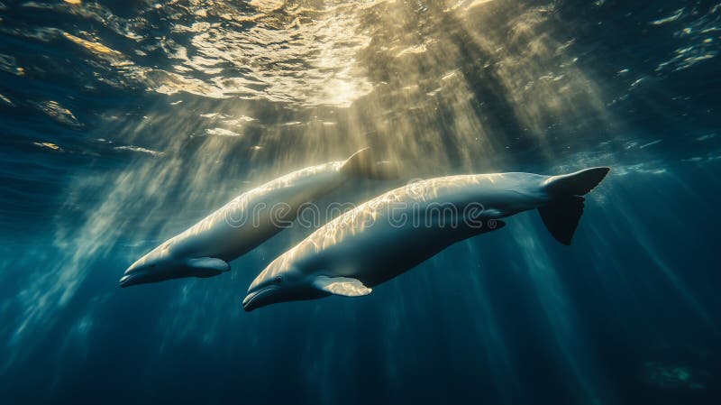 Majestic Beluga Whales Underwater Scene Stock Photo - Image of ...