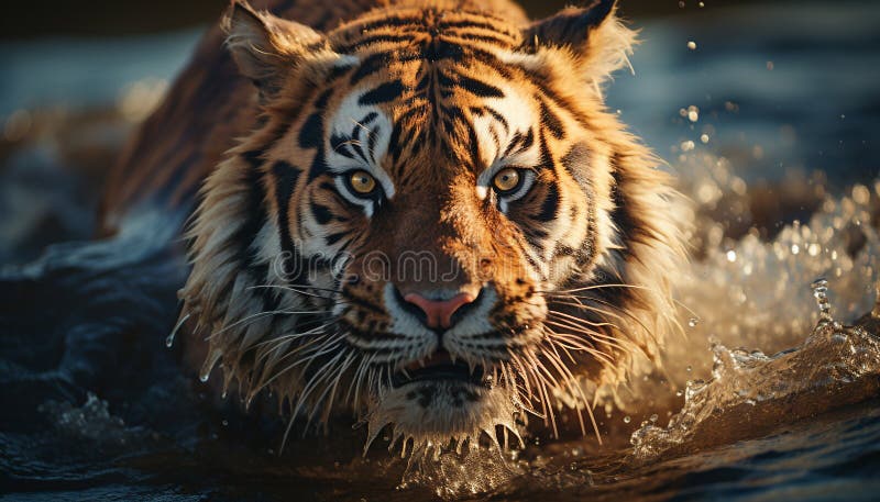 Majestic Bengal Tiger, Fierce and Focused, Staring into Camera ...