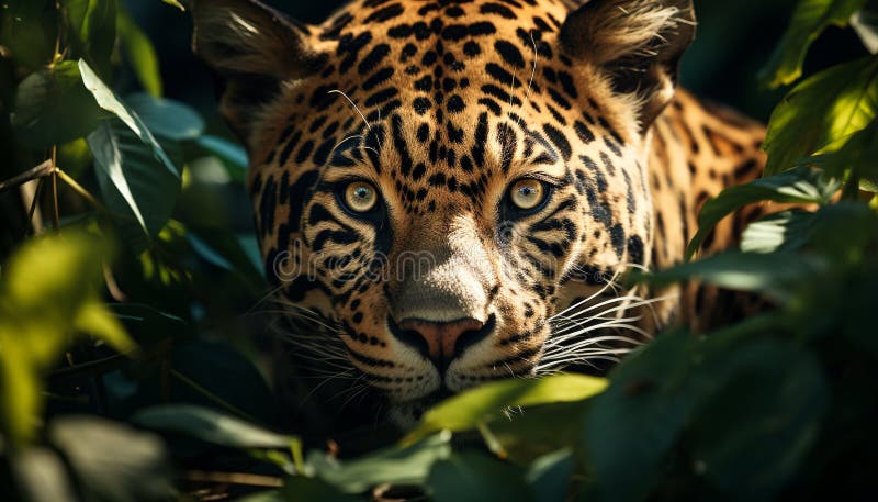 Majestic Bengal Tiger Hiding in the Amazon Rainforest, Staring at ...