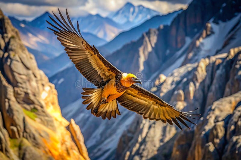 Majestic Bird of Prey in Flight, High Mountain Backdrop, Dramatic Light ...