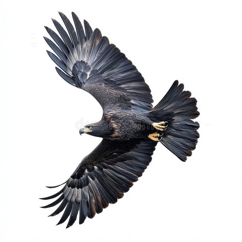 Majestic Black Eagle in Flight Powerful Wings Spread Wide Stock ...