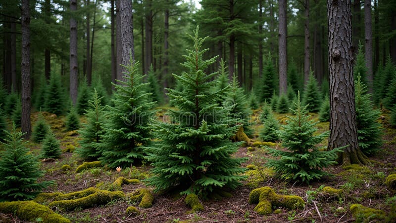 Majestic Black Spruce Tree in Dense Forest Setting with Moss Covered ...