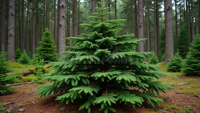 Majestic Black Spruce Tree in Dense Forest Setting with Moss Covered ...
