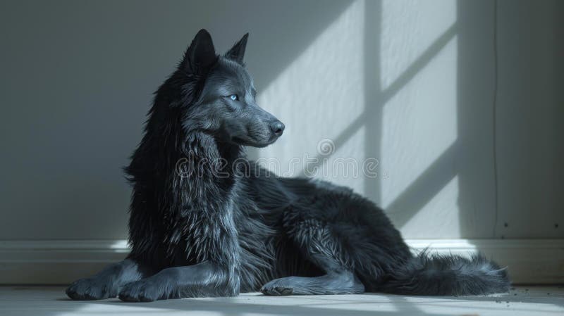 Majestic Black Wolf Sitting in Sunlight - Generative Ai Stock ...