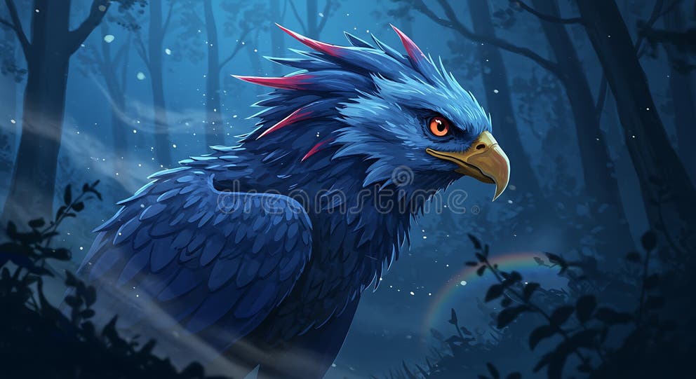 A Majestic Blue Eagle Monster in a Twilight Forest, Rendered with ...