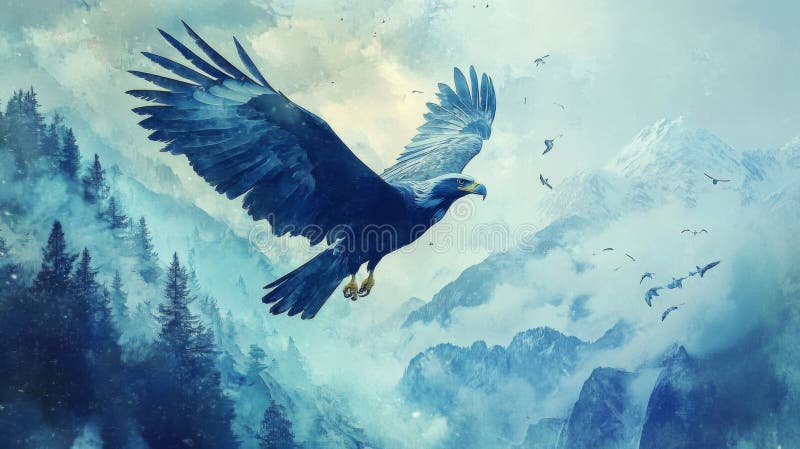 Majestic Blue Eagle Soaring Above Snowy Mountains Stock Illustration ...