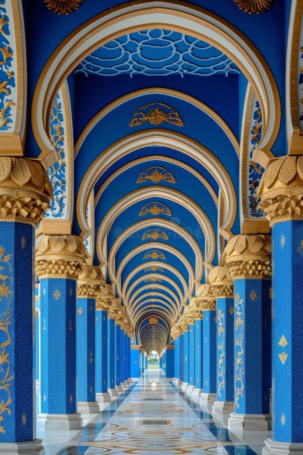 Majestic Blue and Gold Hallway in a Luxurious Palace Stock Illustration ... Majestic Blue and Gold Hallway in a Luxurious Palace Stock Illustration ...