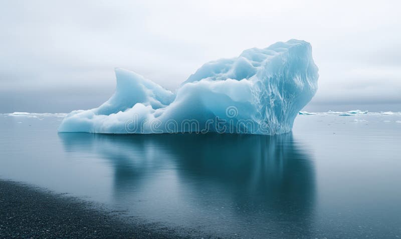 Majestic Blue Iceberg Floating in Calm Waters with Reflective Surface ...