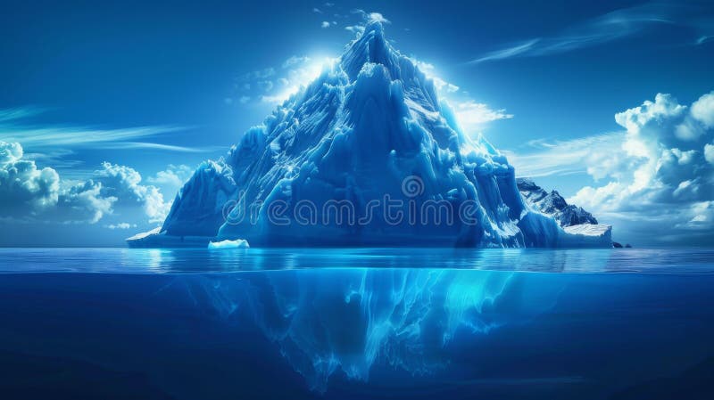 Majestic Blue Iceberg Floating in Ocean Under Cloudy Sky Stock Image ...