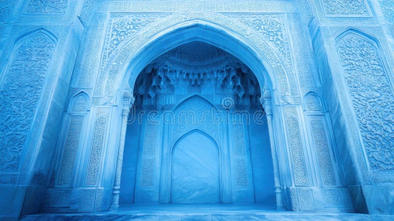 Majestic Blue Mosque Arch with Intricate Stone Carvings and Patterns ...