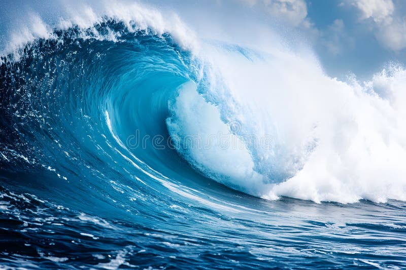 A Majestic Blue Wave Breaking in the Ocean Stock Illustration ...