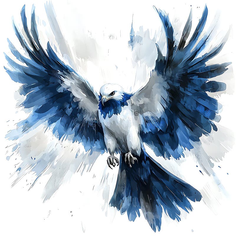 Majestic Blue and White Bird in Flight Abstract Artistic Rendering ...