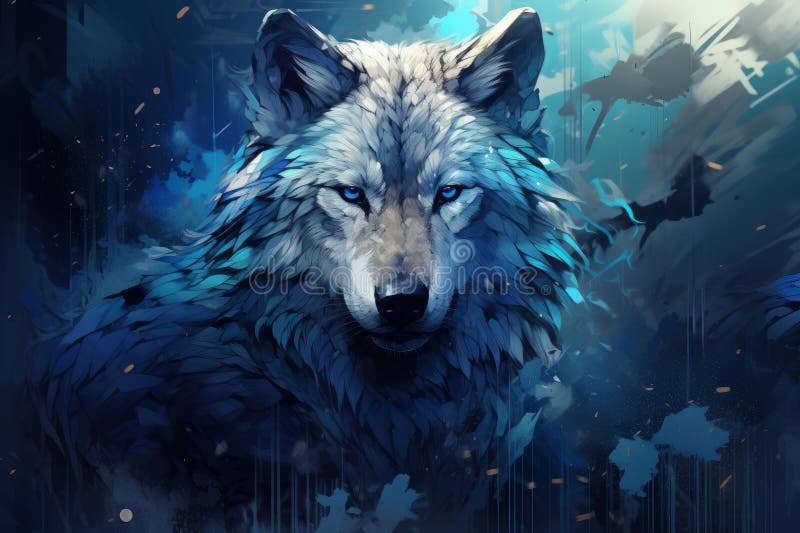 Majestic Blue Wolf Digital Artwork Stock Illustration - Illustration of ...