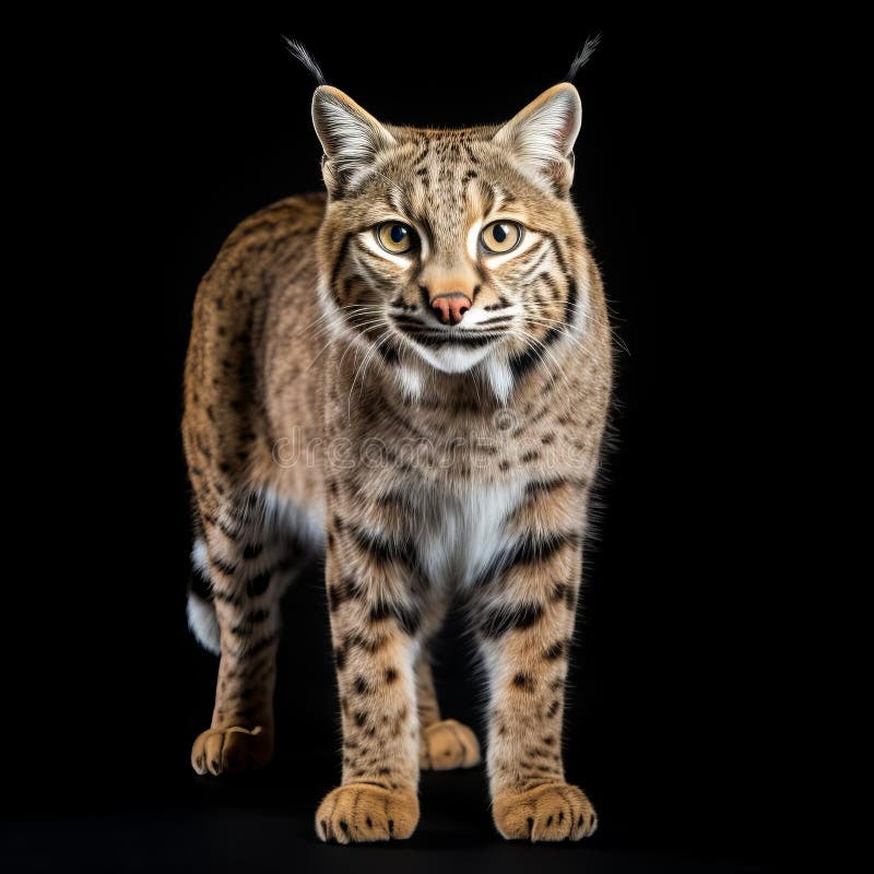 Majestic Bobcat Portrait on Isolated Black Background Studio Stock ...