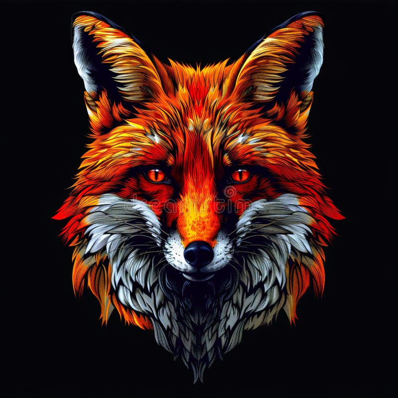 Majestic Bright Red Fox Head on a Black Background. Decorative ...