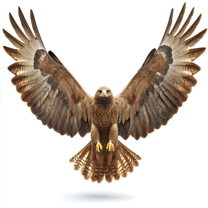 Majestic Brown Eagle Soaring with Wings Spread Wide Isolated on White Background Stock ...