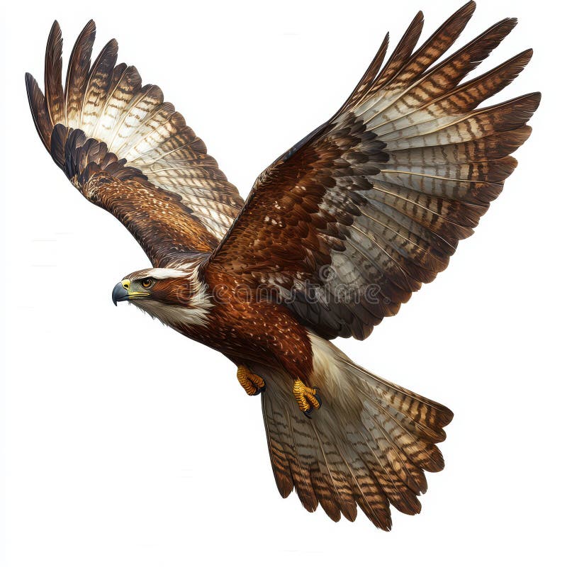 Majestic Brown Hawk in Flight Wings Spread Wide Powerful Bird of Prey ...