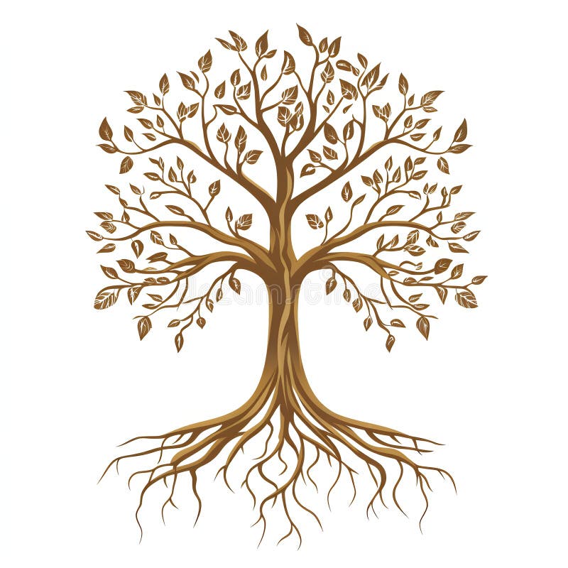 Majestic Brown Tree with Extensive Roots Illustration Graphic Design ...