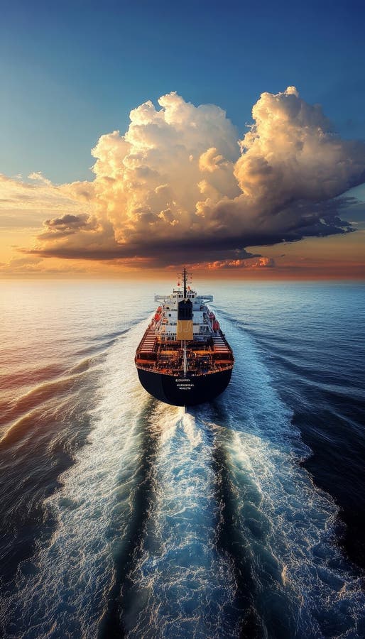 Majestic Cargo Ship Navigating Deep Ocean Waters Beneath Clear Sky and ...