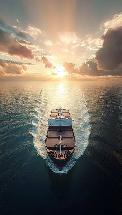 Majestic Cargo Ship Navigating Deep Ocean Waters Beneath Clear Sky and ...