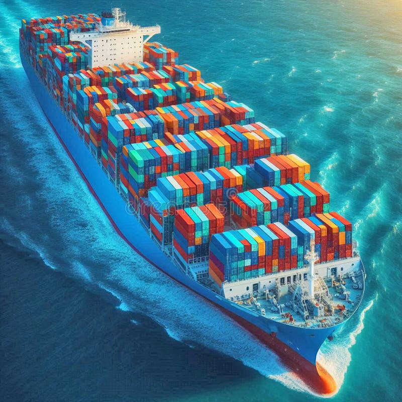 Majestic Cargo Ship Navigating the Open Ocean Stock Illustration - Illustration of powerful ...