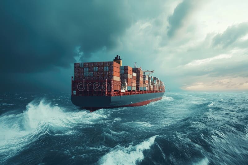Majestic Cargo Ship Navigating through Turbulent Waters Under Dramatic ...