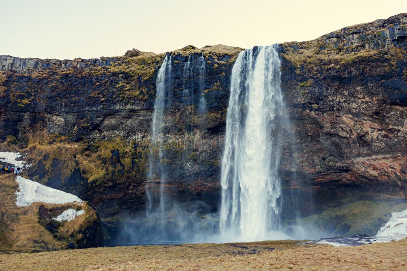 Majestic Cascade in Icelandic Scenery Stock Photo - Image of landmark ...